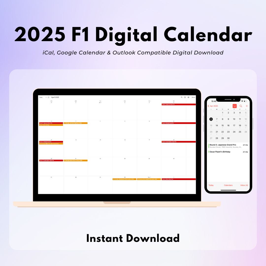 2025 F1 Digital Calendar – Superfan Racing Ltd